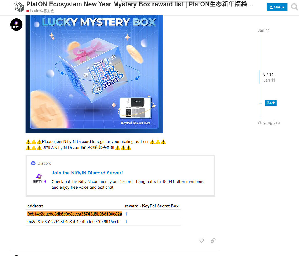 I the winner Keypal Secret Box how to claim my reward? - PlatON Global - LatticeX Forum